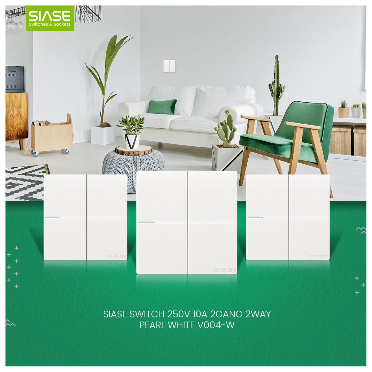 SIASE Switch 250V 10A 2Gang 2way - Pearl White - V004-W – SlymFitting