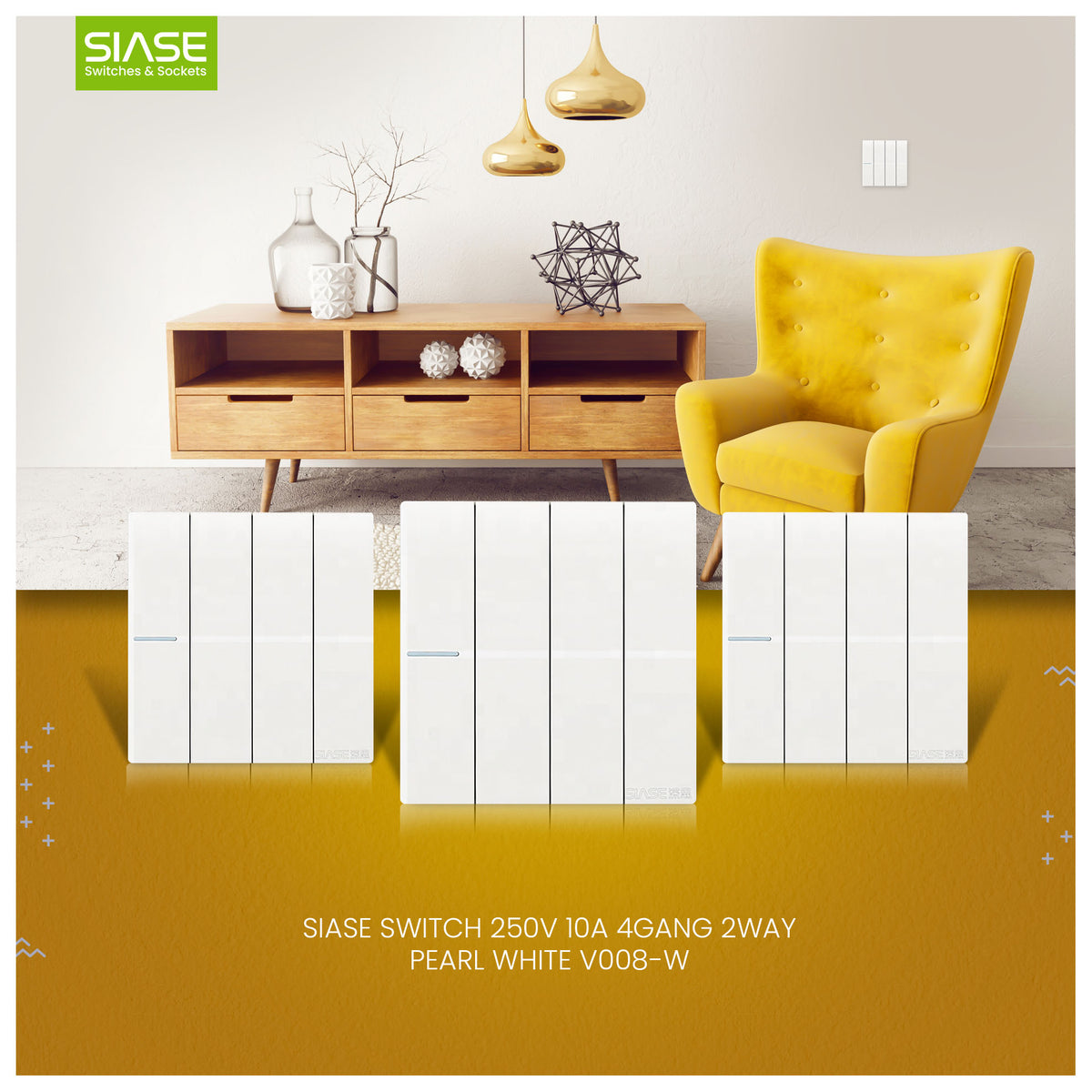 SIASE Switch 250V 10A 4Gang 2way - Pearl White - V008-W – SlymFitting