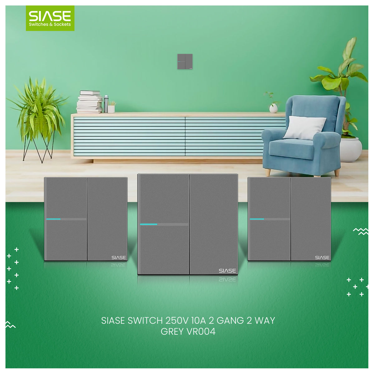 SIASE Switch 250V 10A 2Gang 2Way - Grey - VR004 – SlymFitting