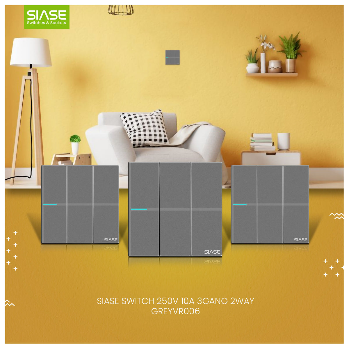 SIASE Switch 250V 10A 3Gang 2Way - Grey - VR006 – SlymFitting