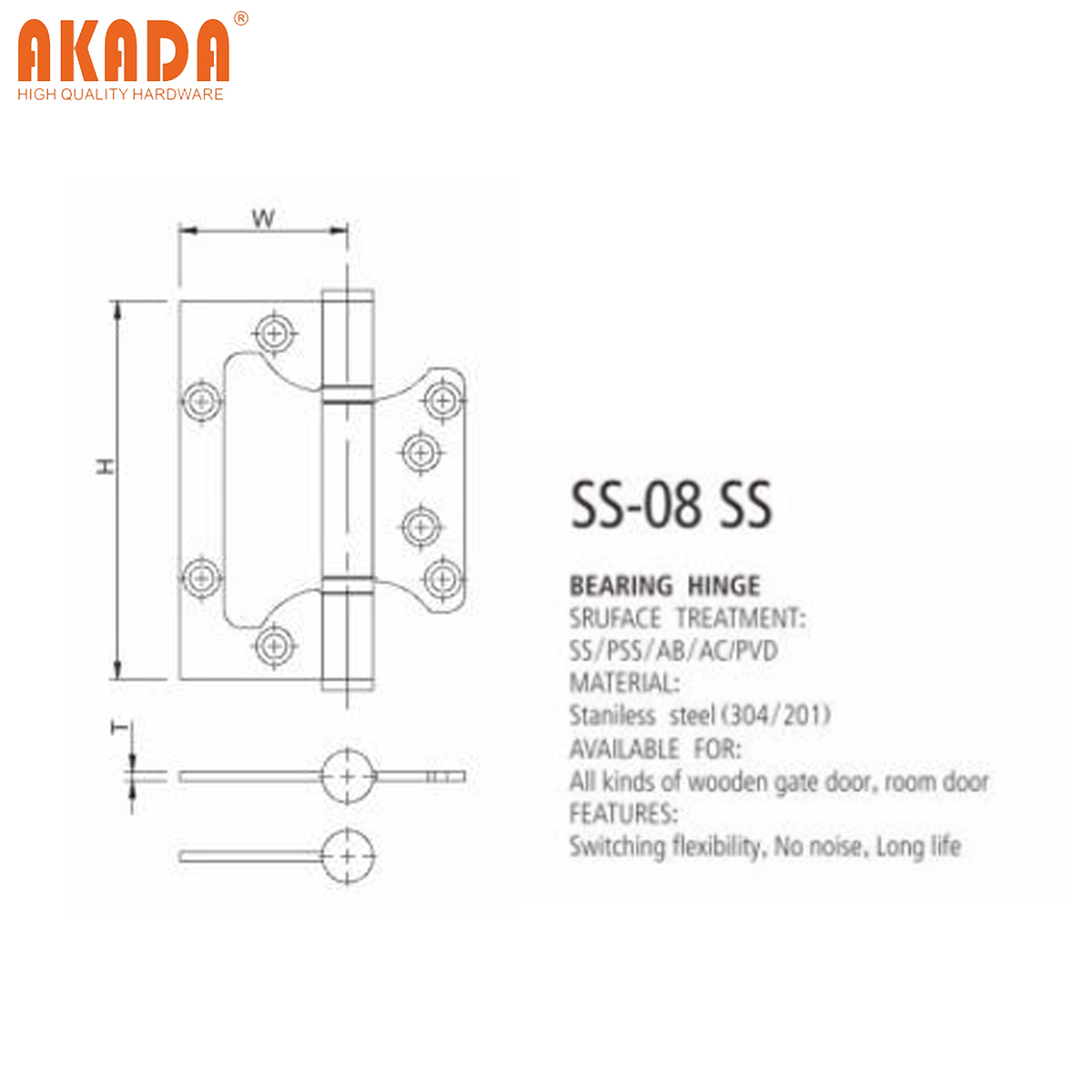 AKADA Flush Hinge (butterfly)~4x3x2.5cm 2BB~SS-02 – SlymFitting
